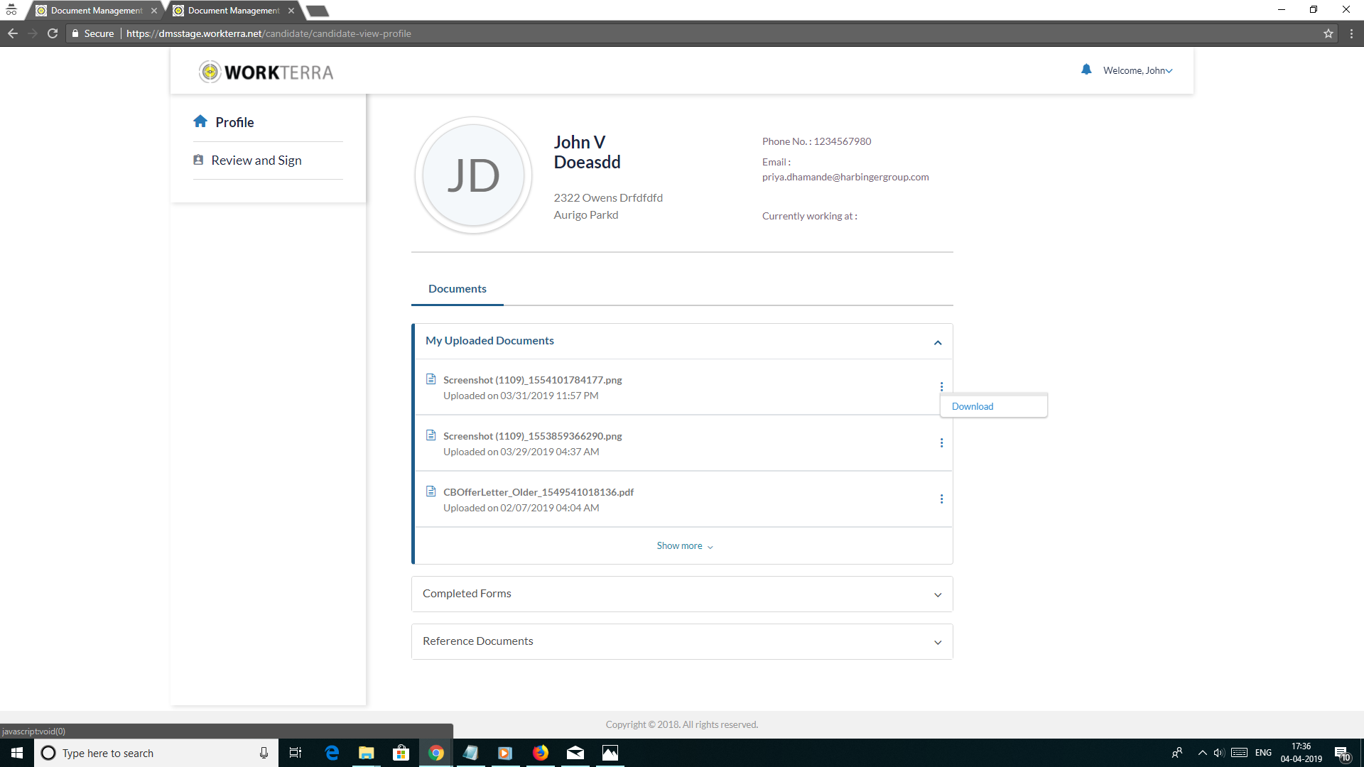 Dms 1013 Dms Candidate Documents Download And Other Options Not Working Workterra Jira
